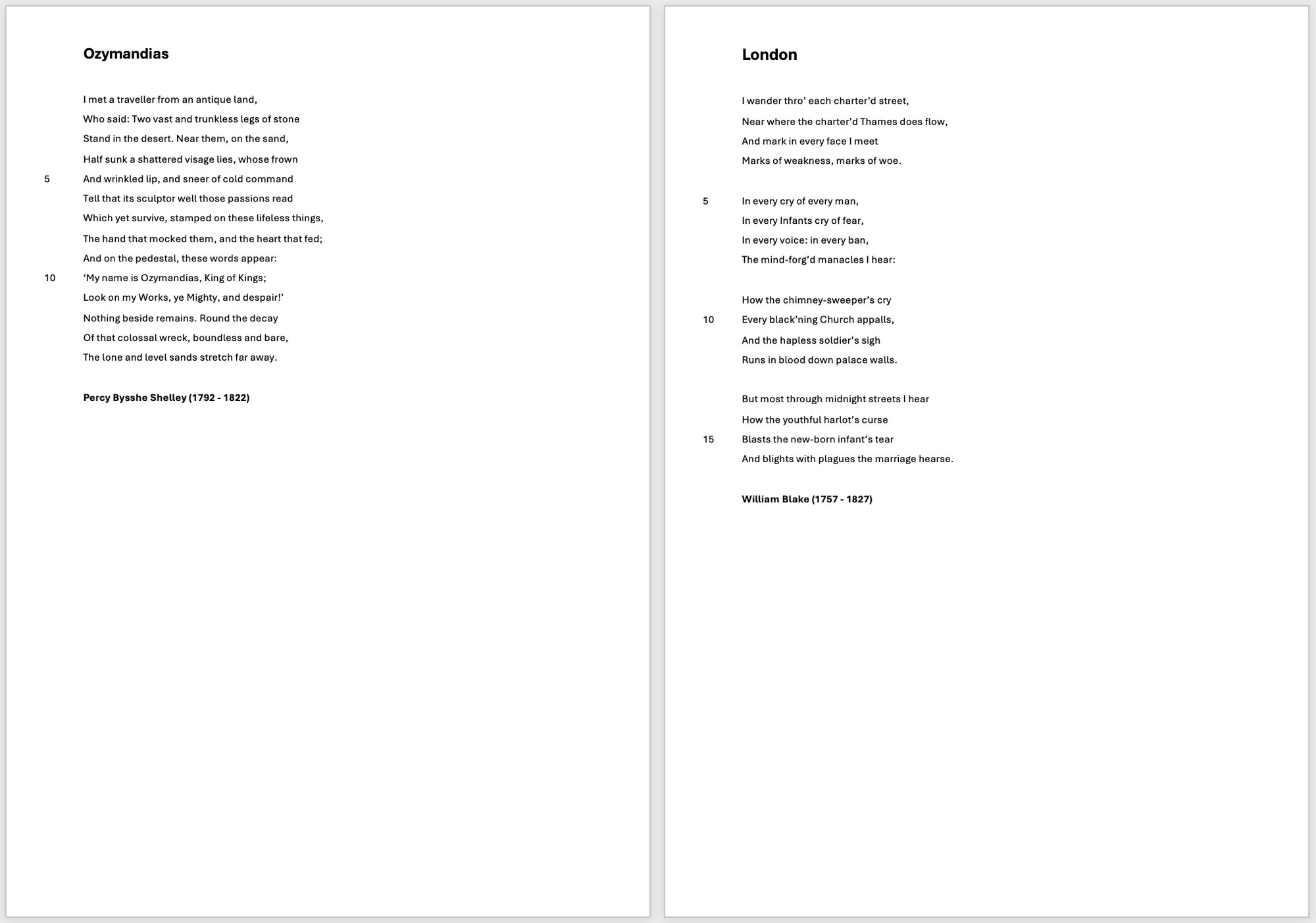 AQA Power and Conflict Poems on a Word Document | KS4 Teaching Resource