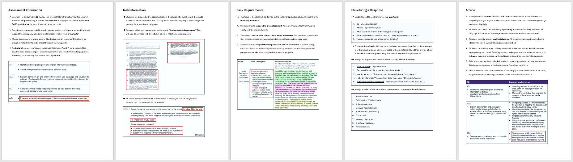 Notes on GCSE English Language Paper 1 - Q4