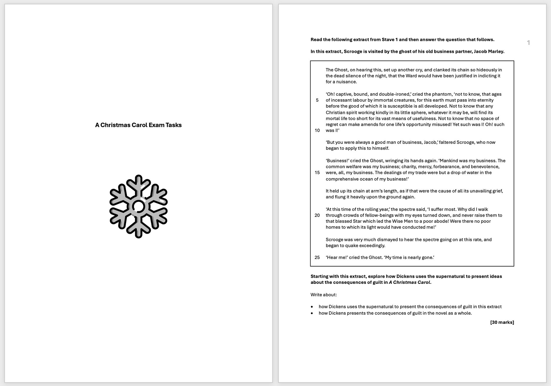 8 x Exam Tasks for A Christmas Carol | KS4 Teaching Resource