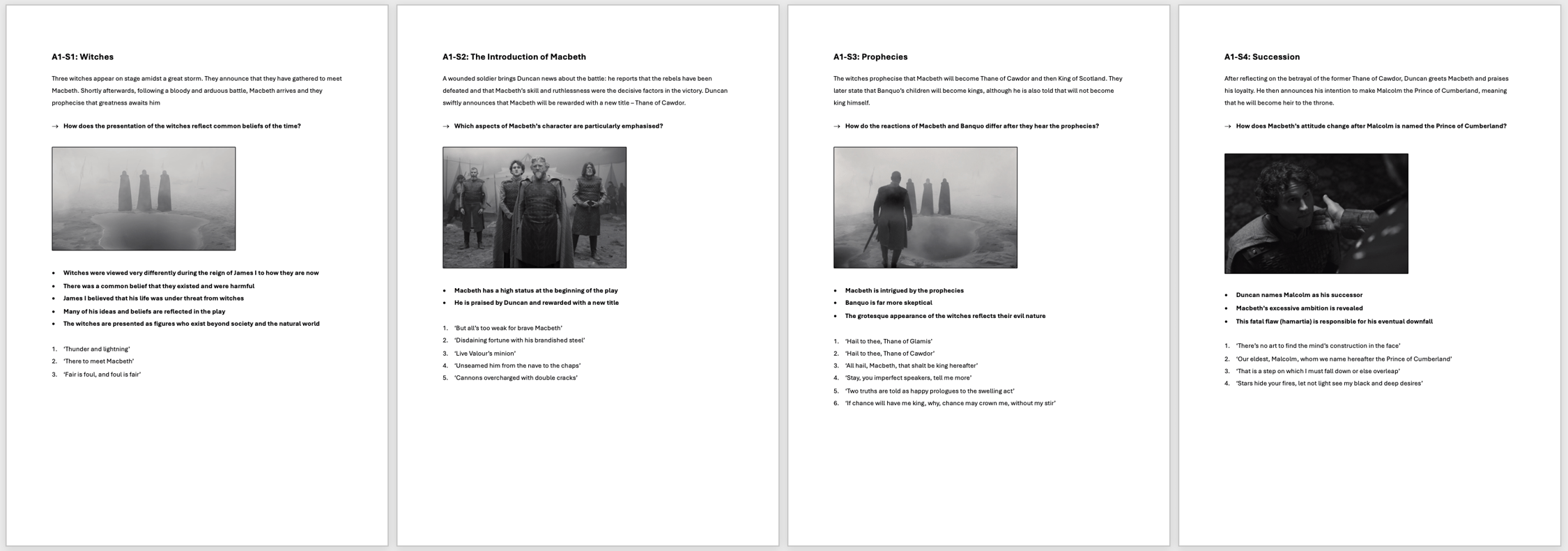 Overview Notes for Key Scenes in Macbeth