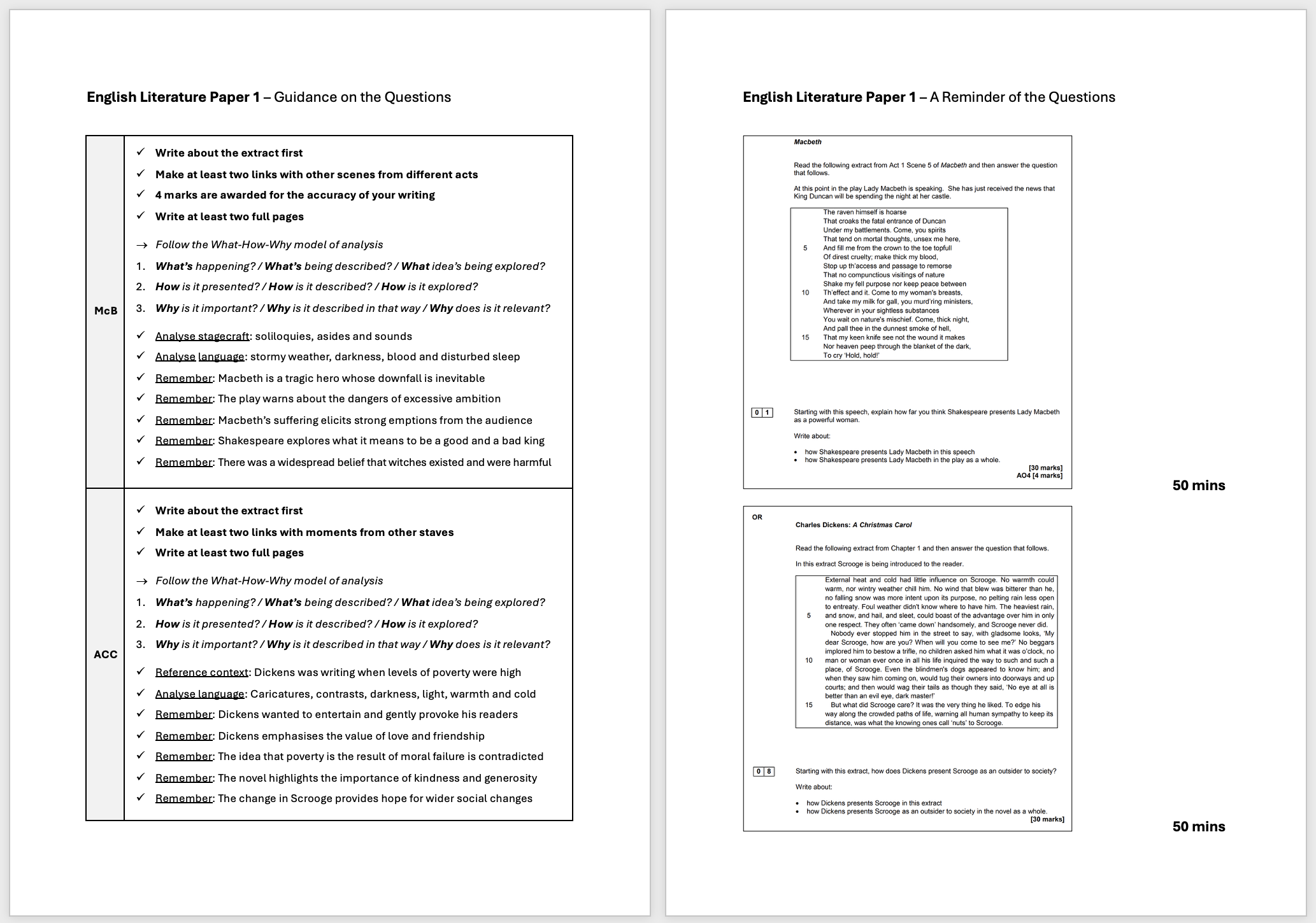Mock Exam Overview Sheets | KS4 Teaching Resource