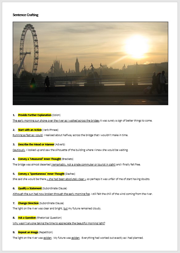 Sentence Stems for Creative Writing | KS4 Teaching Resource