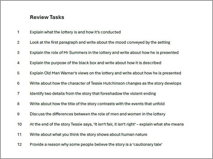 The Lottery by Shirley Jackson - Text and Review Questions