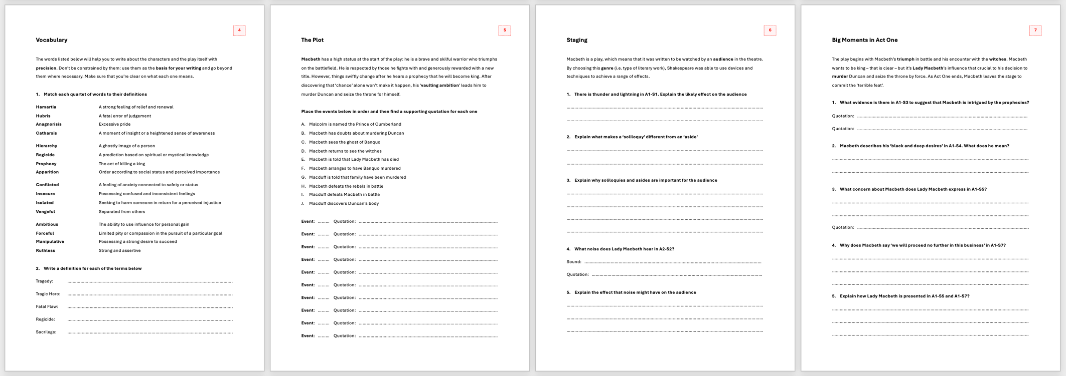 30 x Worksheets on Macbeth | GCSE Teaching Resource