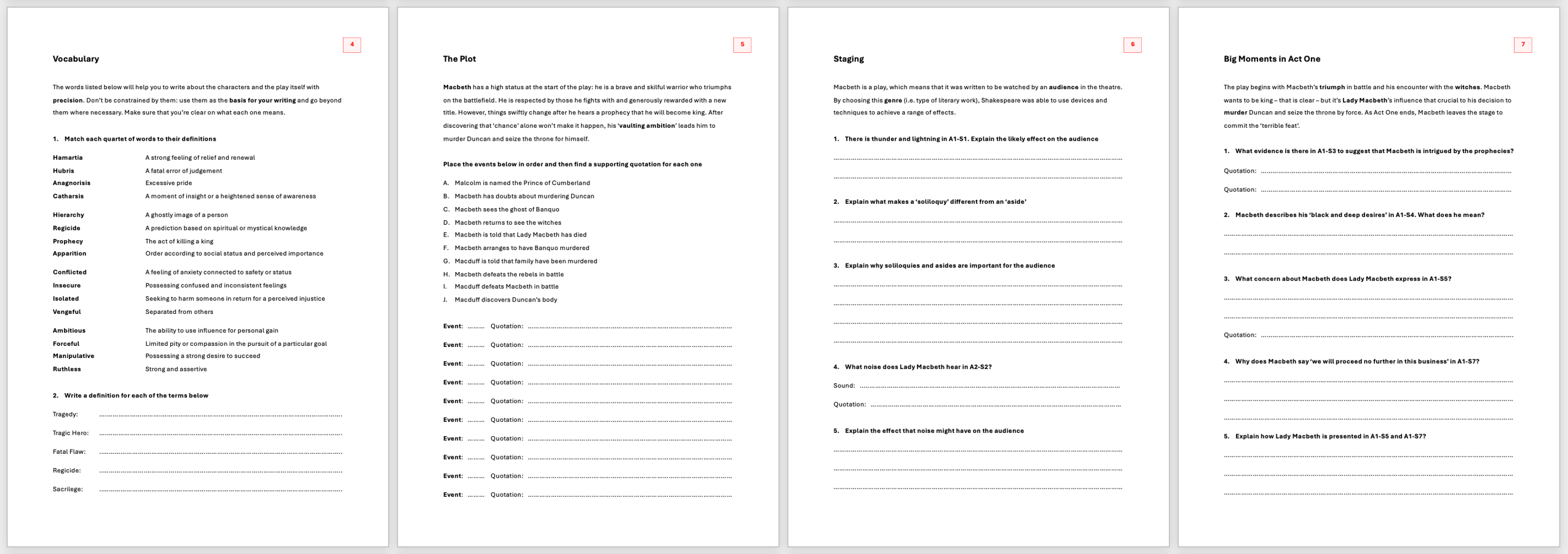 30 x Worksheets on Macbeth | GCSE Teaching Resource