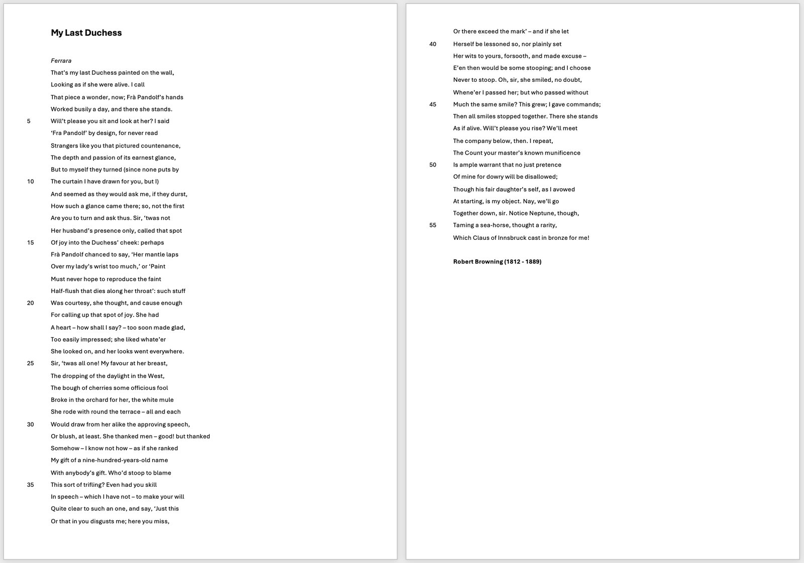 AQA Power and Conflict Poems on a Word Document | KS4 Teaching Resource