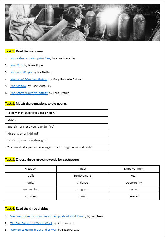 War Poetry: Not Just Soldier-Poets | KS3 Teaching Resource