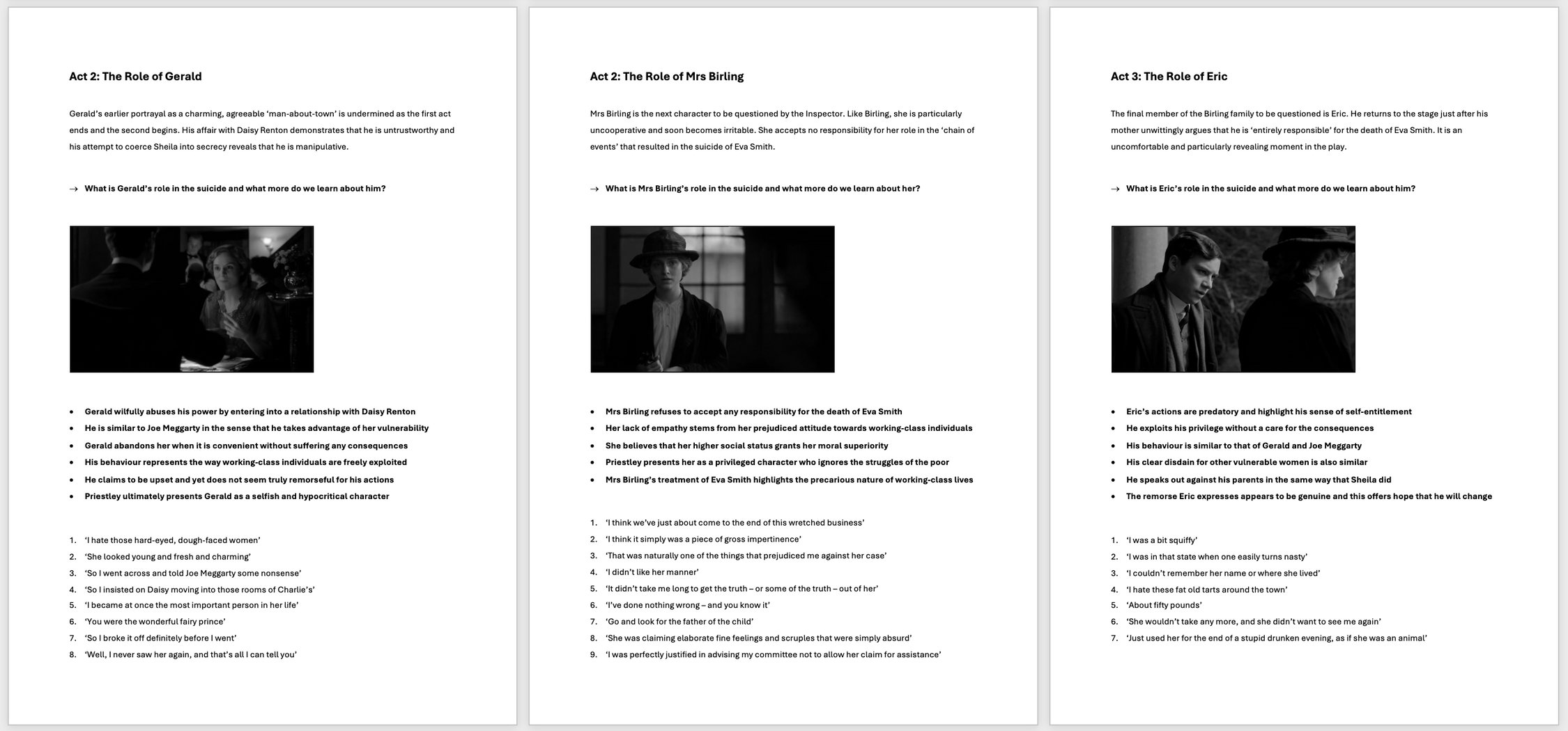 Overview Notes for Key Scenes in An Inspector Calls | KS4 Teaching Resource