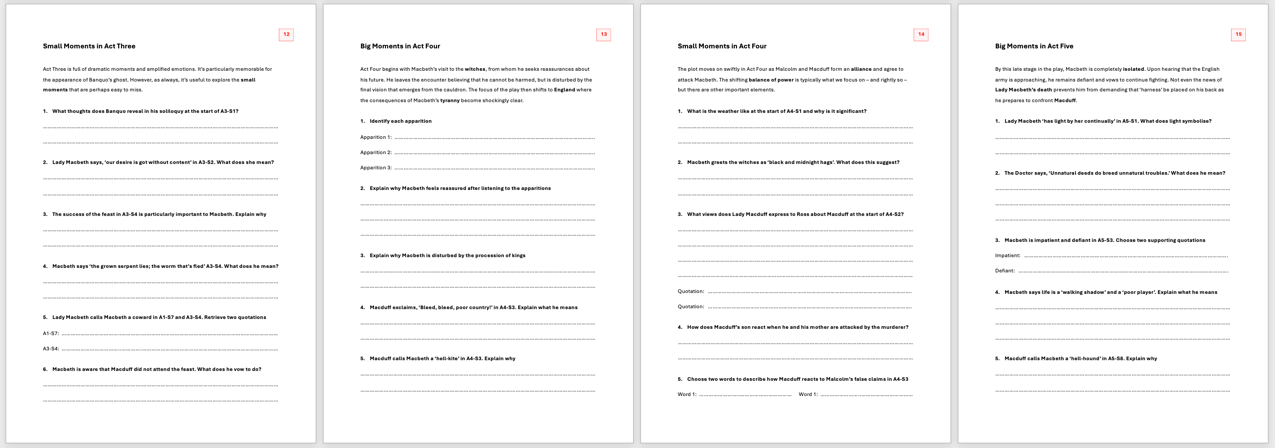 30 x Worksheets on Macbeth | GCSE Teaching Resource