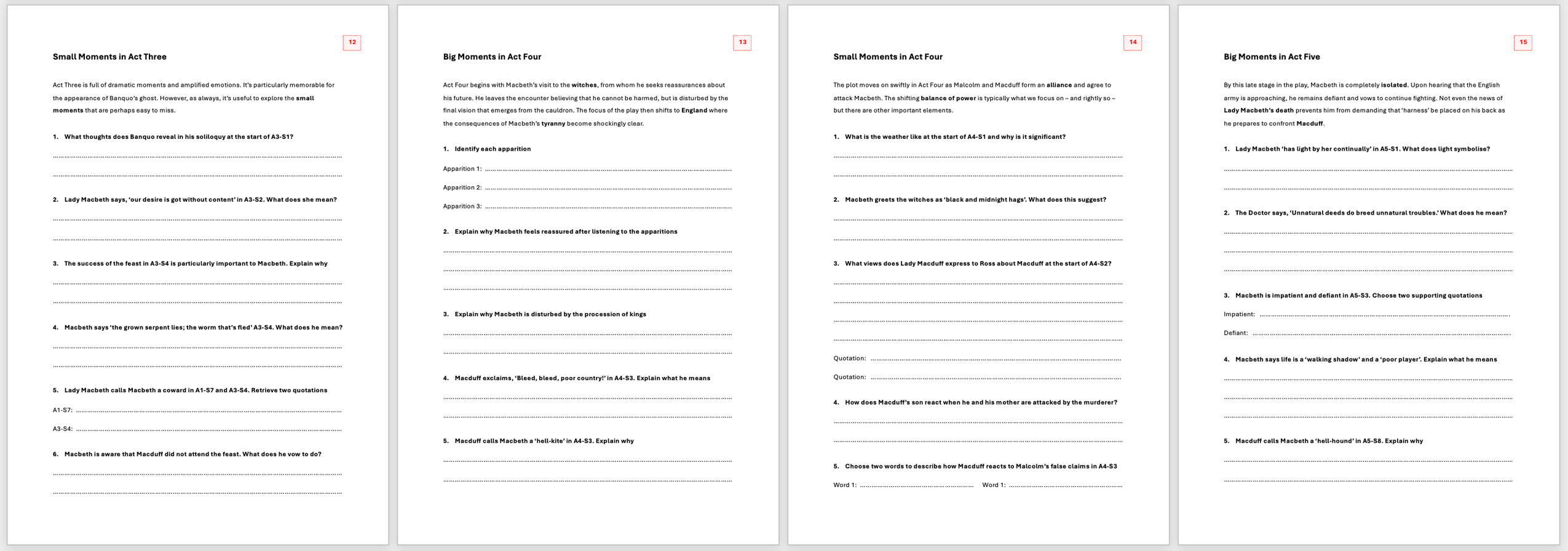 30 x Worksheets on Macbeth | GCSE Teaching Resource