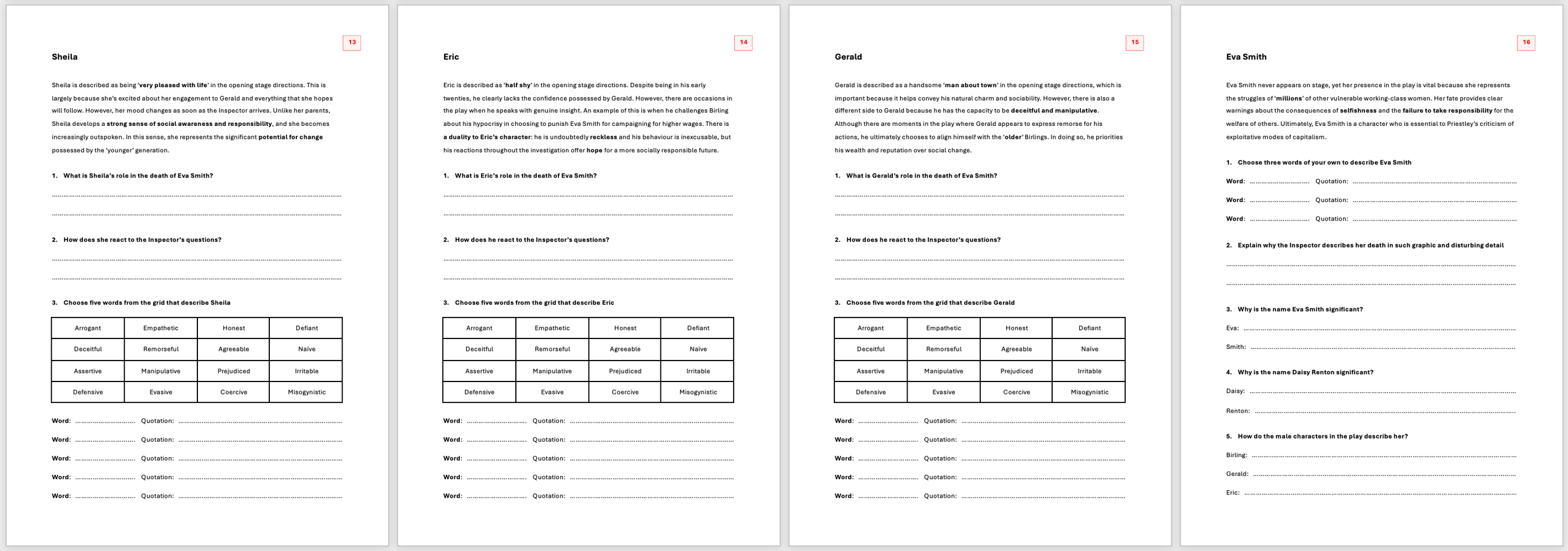 30 x Worksheets on An Inspector Calls | GCSE Teaching Resource