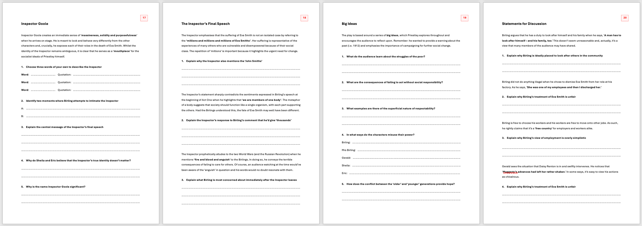 30 x Worksheets on An Inspector Calls | GCSE Teaching Resource