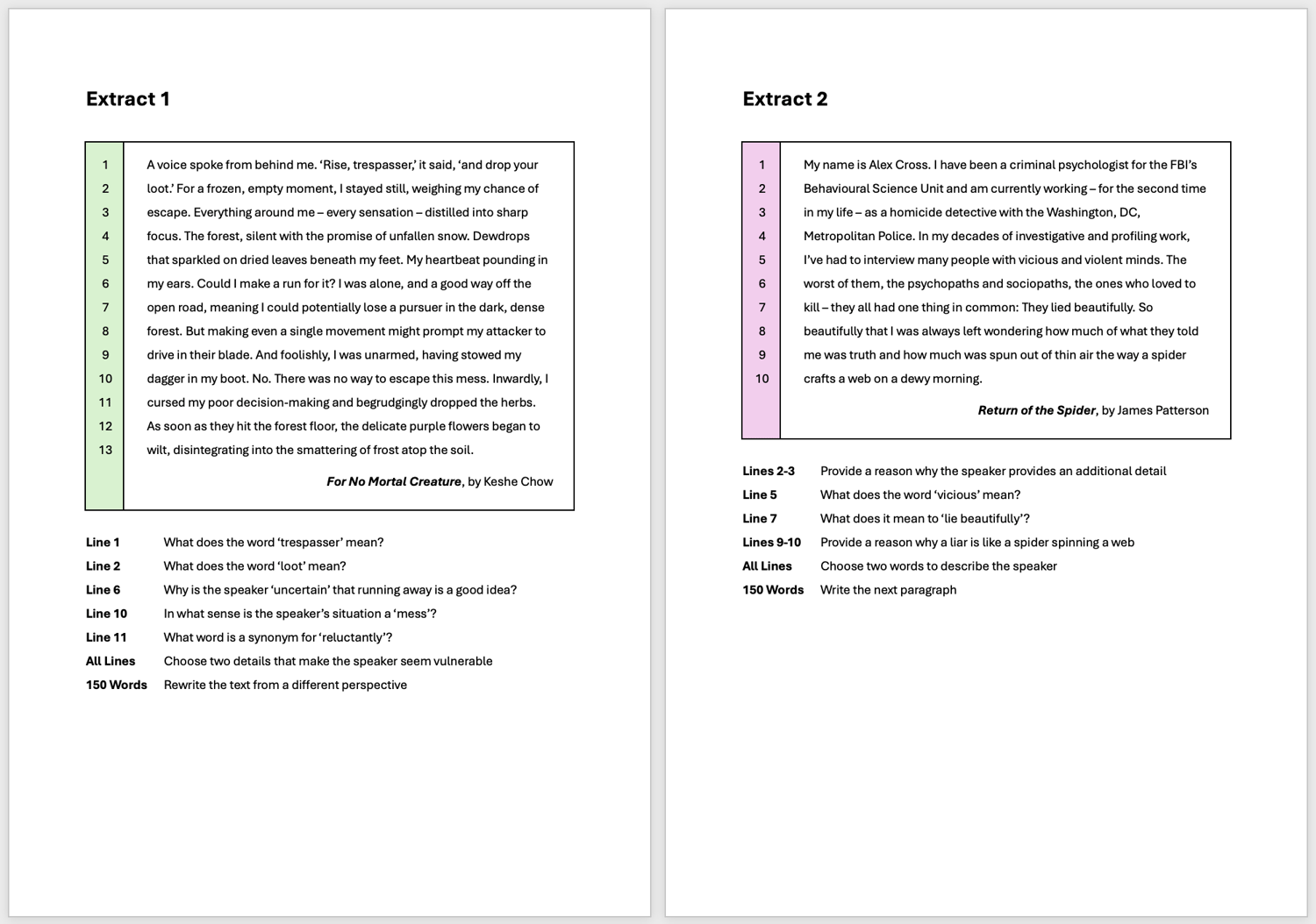 Literary Extracts - Booklet 1 | KS3 and KS4 Teaching Resource