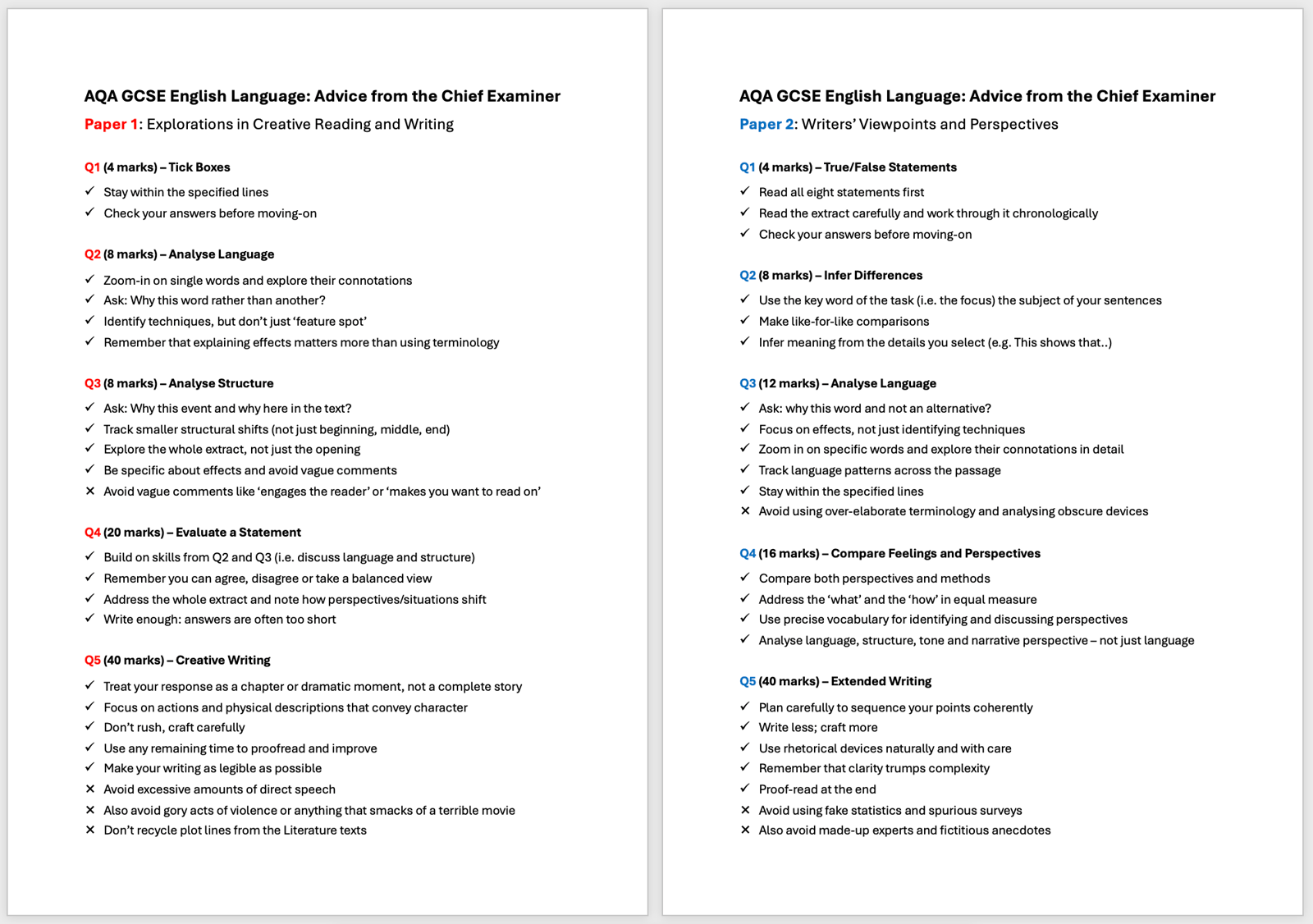 Chief Examiner Advice for GCSE English Language | KS4 Teaching Resource
