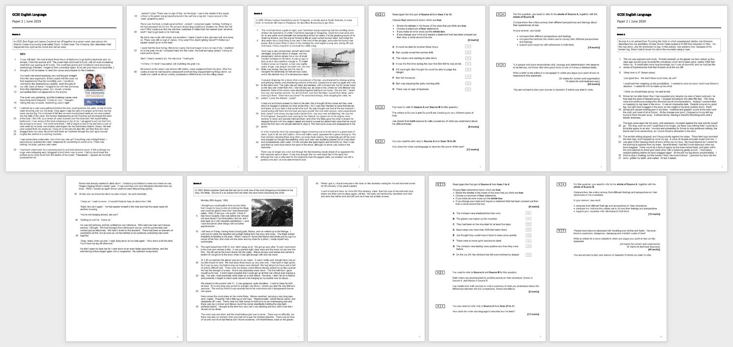 GCSE English Language Paper 2 - Sources and Questions (KS4)