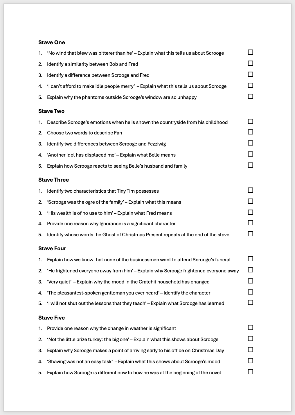 End of Term Review Tasks for A Christmas Carol | KS4 Teaching Resource