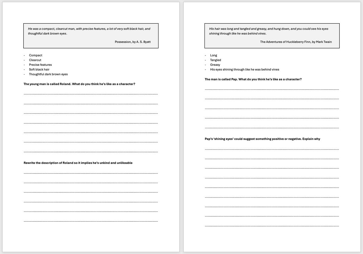 Developing Characters Booklet | KS3 and KS4 Teaching Resource