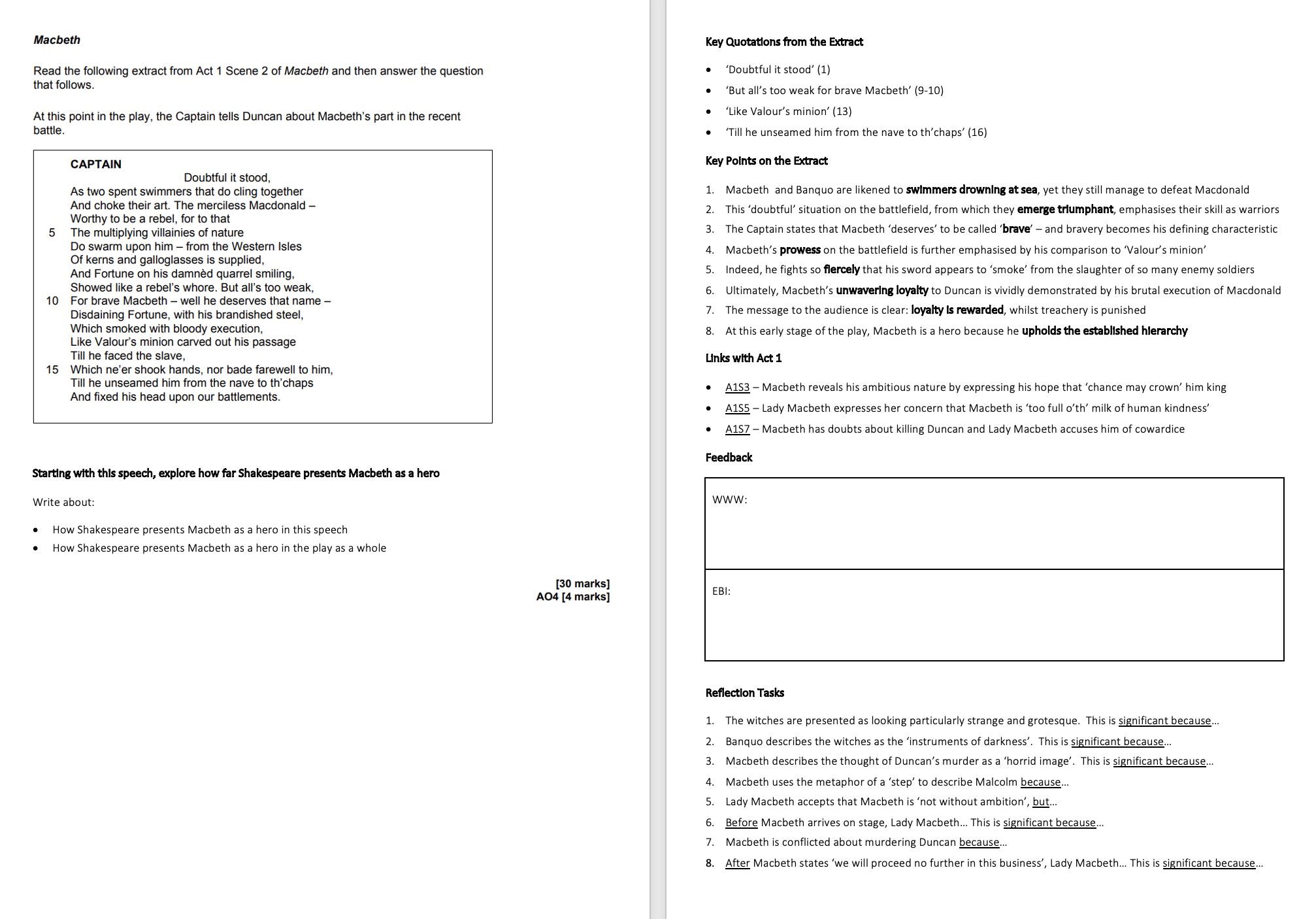Macbeth Essay Task on Act 1 Scene 2 | KS4 Teaching Resource