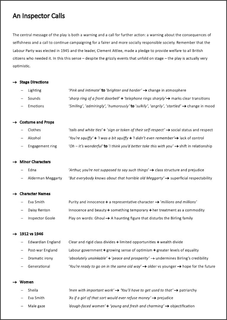 Revision Notes for An Inspector Calls | KS4 Teaching Resource