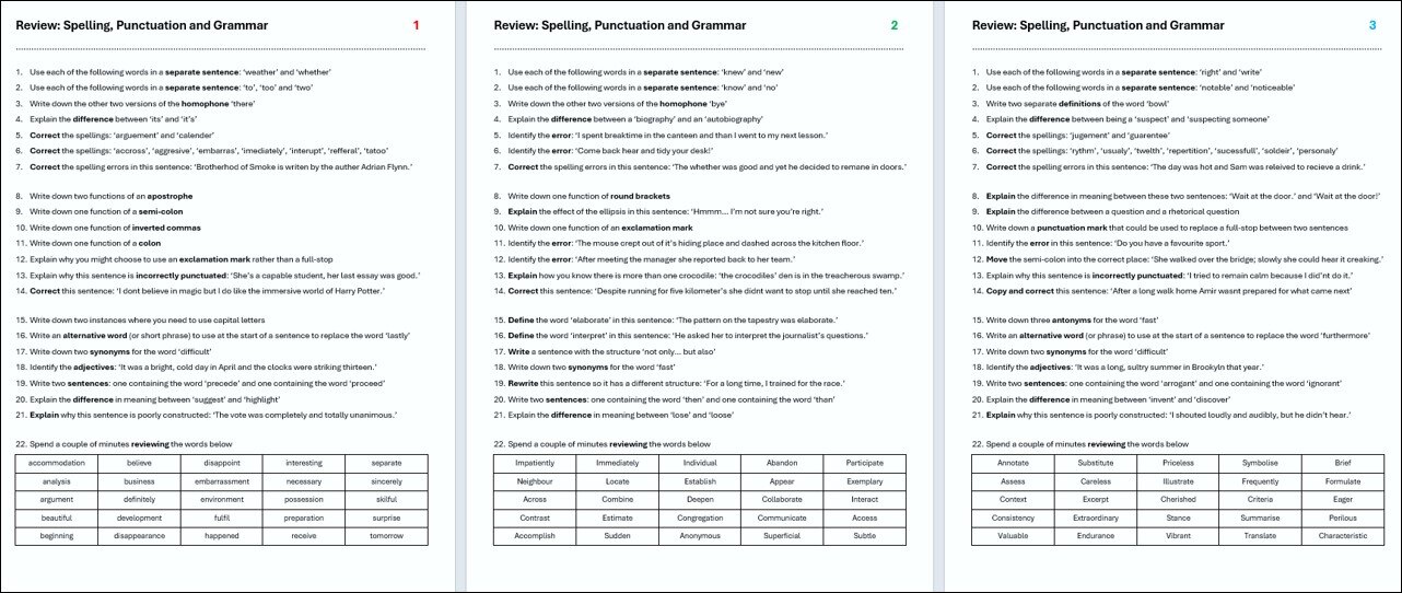 Spelling, Punctuation and Grammar Review Sheets | KS3 and KS4 Teaching ...