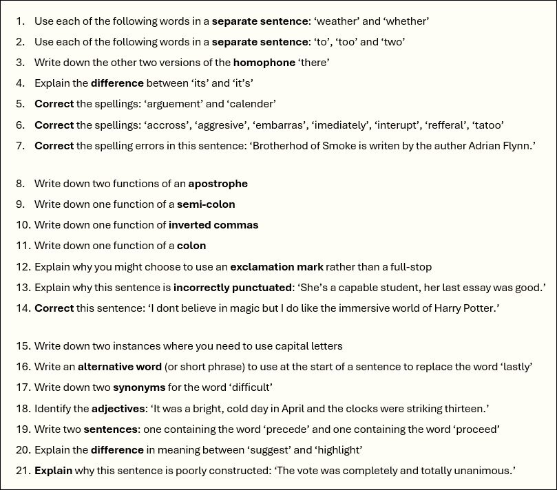 Spelling, Punctuation and Grammar Review Sheets | KS3 and KS4 Teaching ...