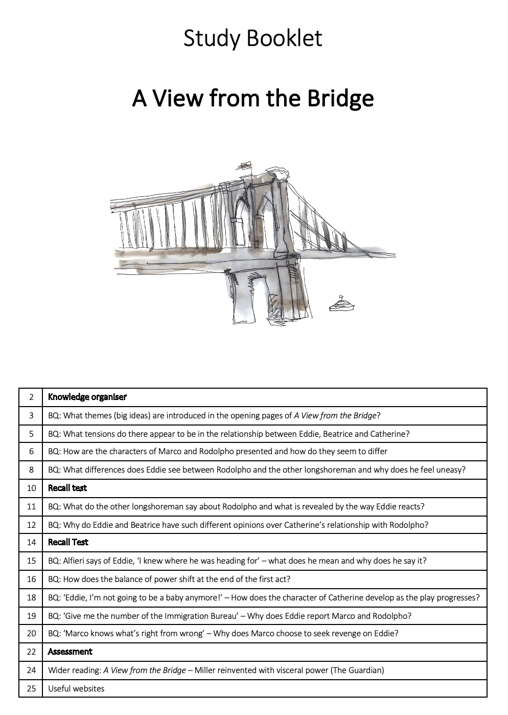 Study Booklet: A View from the Bridge | KS3 Teaching Resource