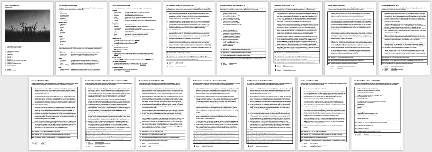 Gothic Literature Study Booklet | KS3 Teaching Resource