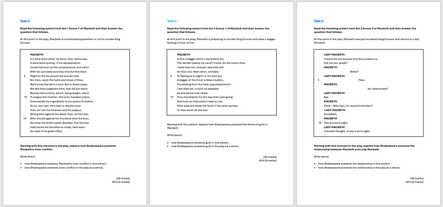 10 Exam Tasks for Macbeth | KS4 Teaching Resource