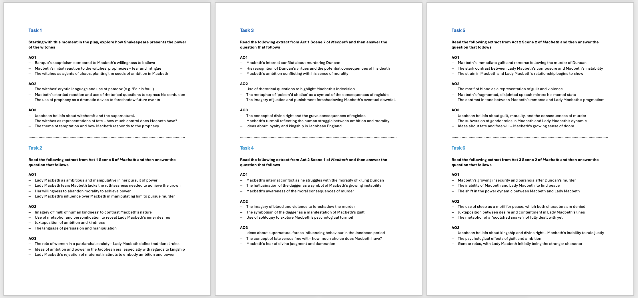 10 Exam Tasks for Macbeth | KS4 Teaching Resource