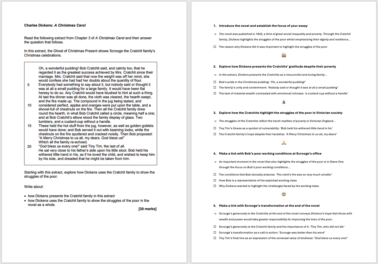 A Christmas Carol Essay Task and Plan on the Struggles of the Poor