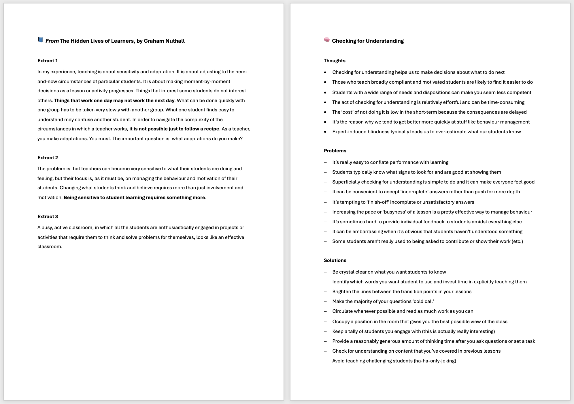 T&L Notes on Checking for Understanding
