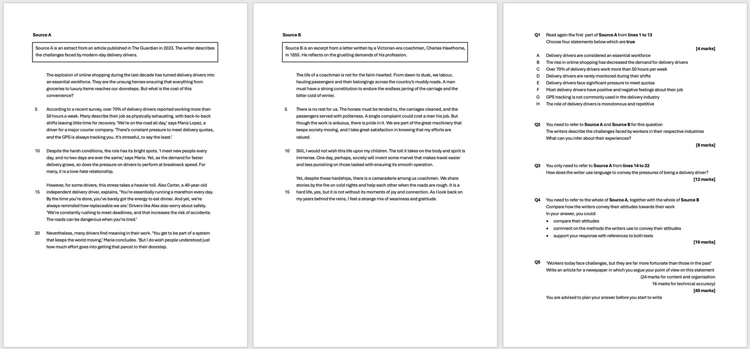 GCSE English Language Paper 2 Mini Mock Papers | KS4 Teaching Resource
