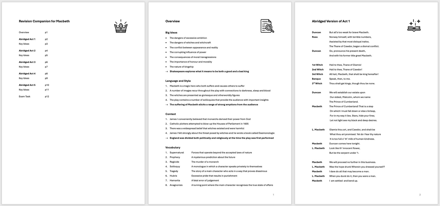 Final Exam Booklet for Macbeth | KS4 English Teaching Resource