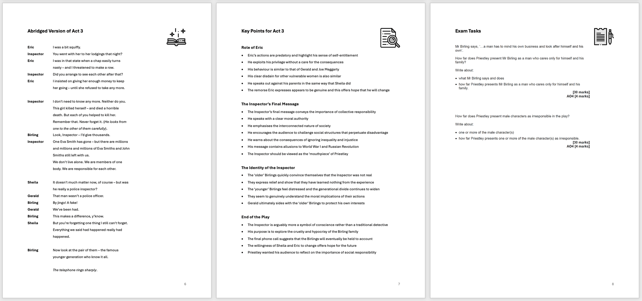 Final Exam Booklet for An Inspector Calls | GCSE Teaching Resource