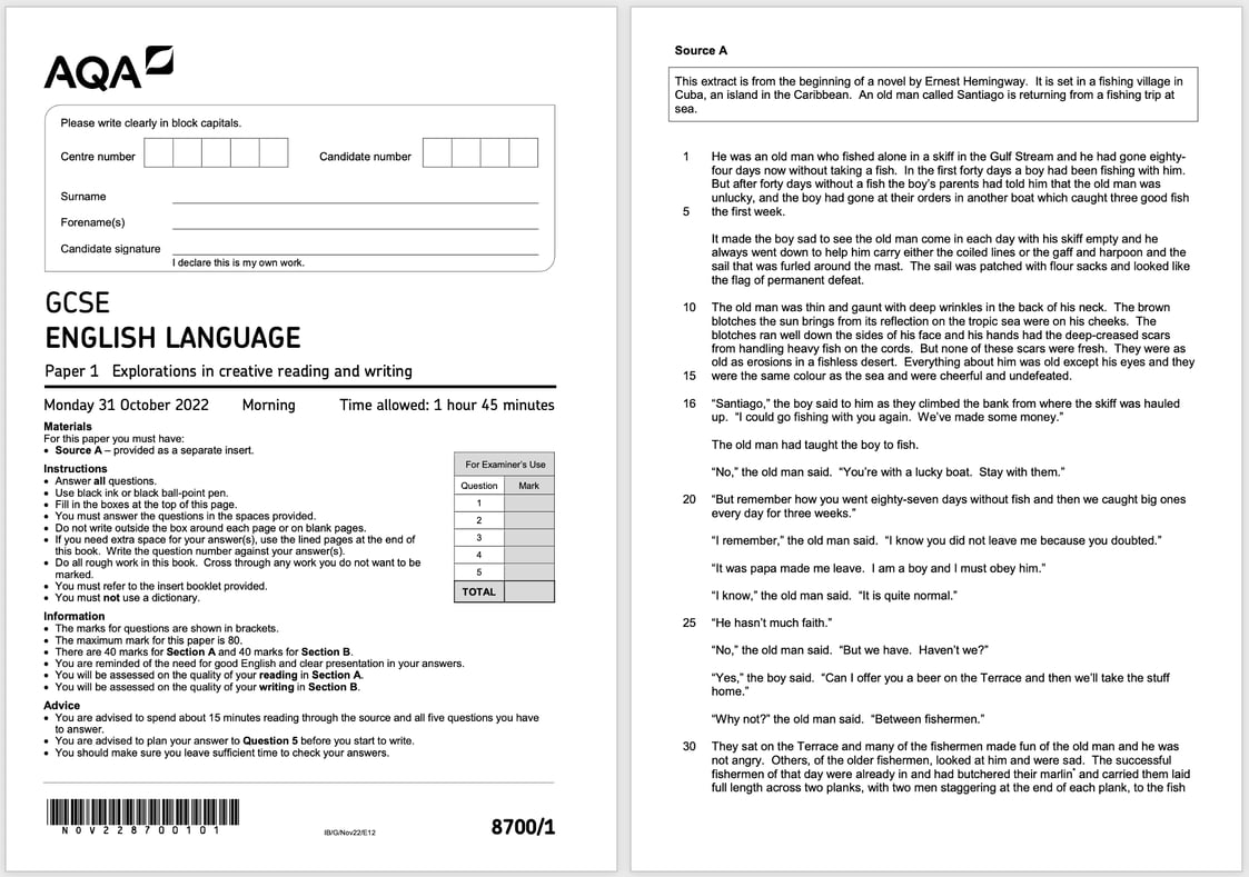 GCSE English Language Paper 1 Tasks and Guidance | KS4 Teaching Resource