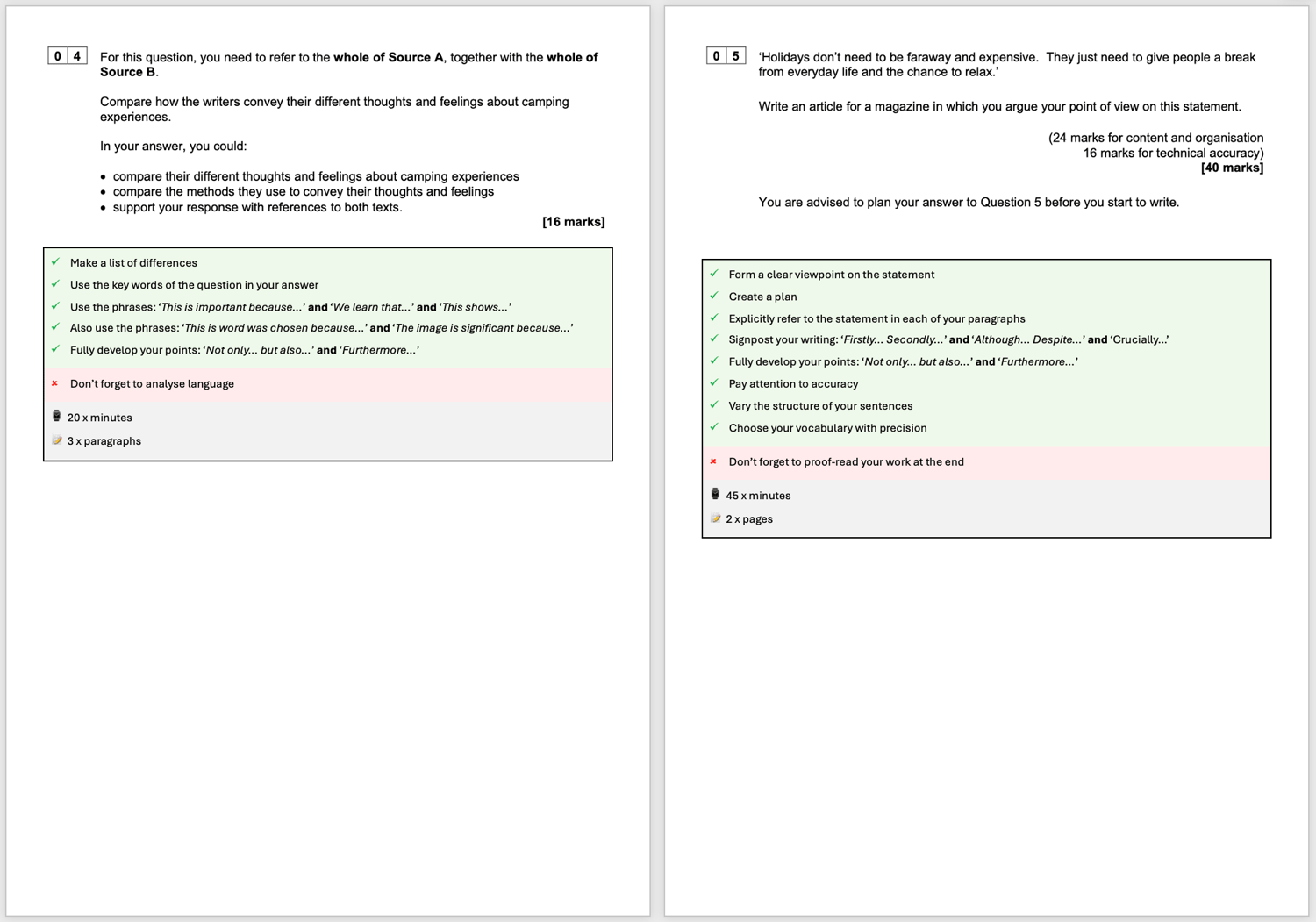 GCSE English Language Paper 2 Tasks and Guidance | KS4 Teaching Resource