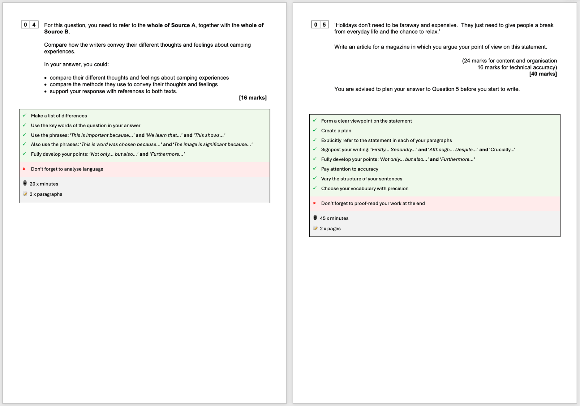 GCSE English Language Paper 2 Tasks and Guidance | KS4 Teaching Resource
