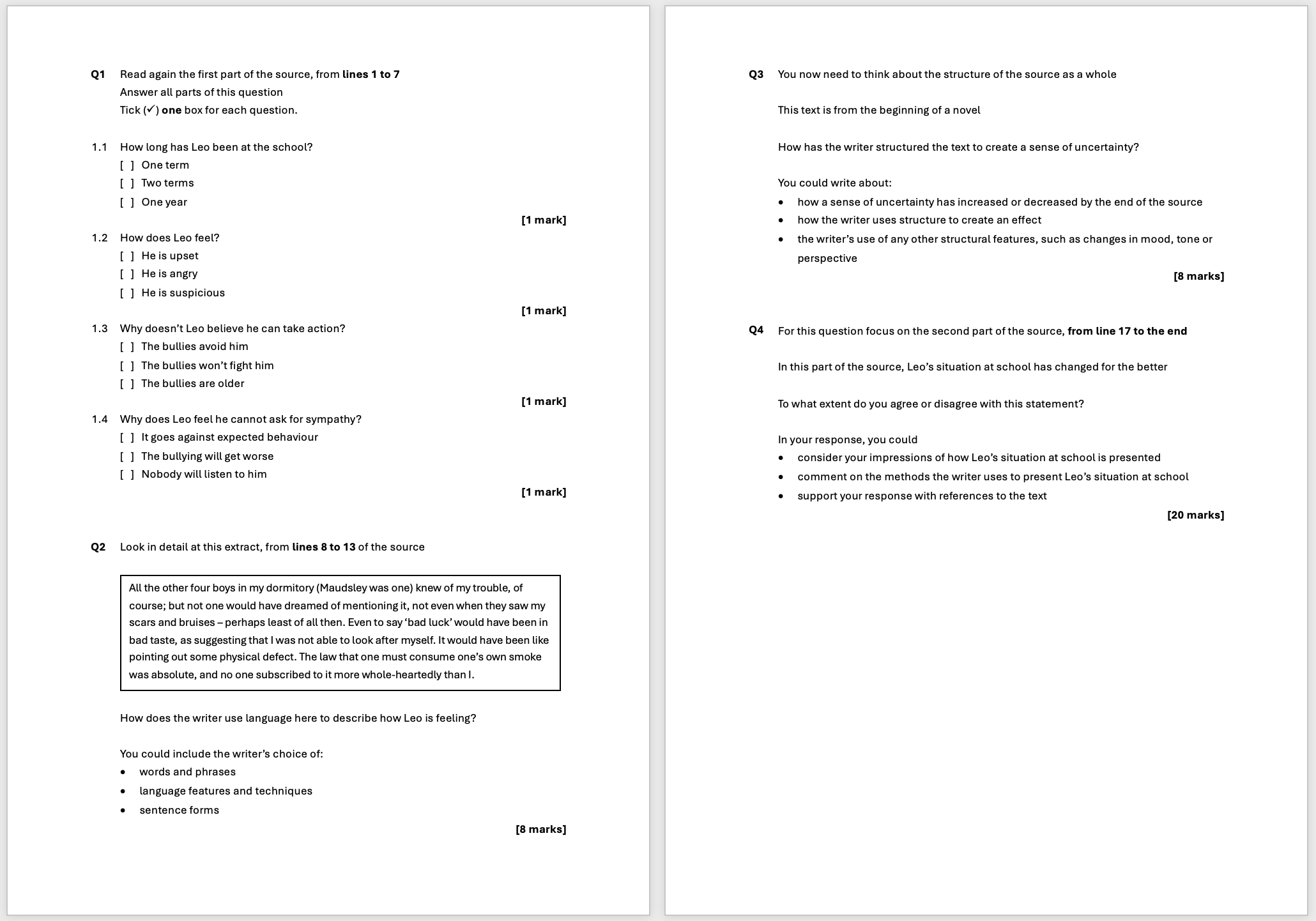 Mock Exam Papers for GCSE English Language Paper 1 | KS4 Teaching Resource
