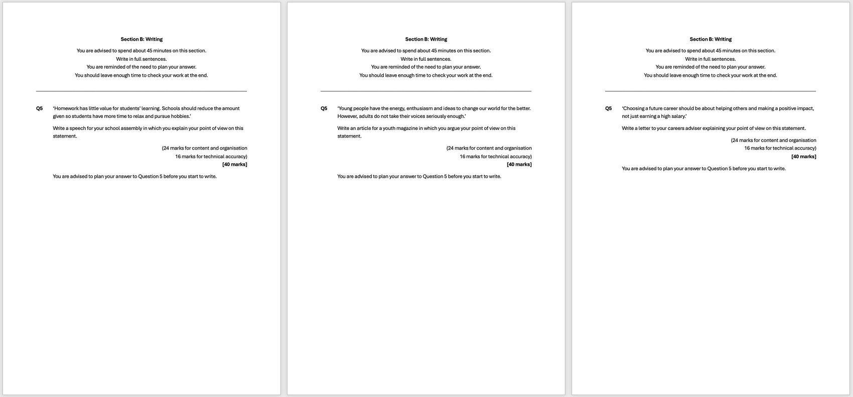 10 x English Language Q5 Tasks for Paper 2 | KS4 Teaching Resource