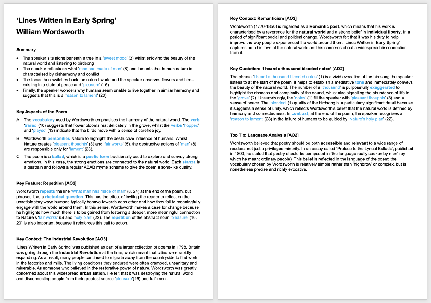 Notes on ‘Lines Written in Early Spring’, by William Wordsworth | AQA ...