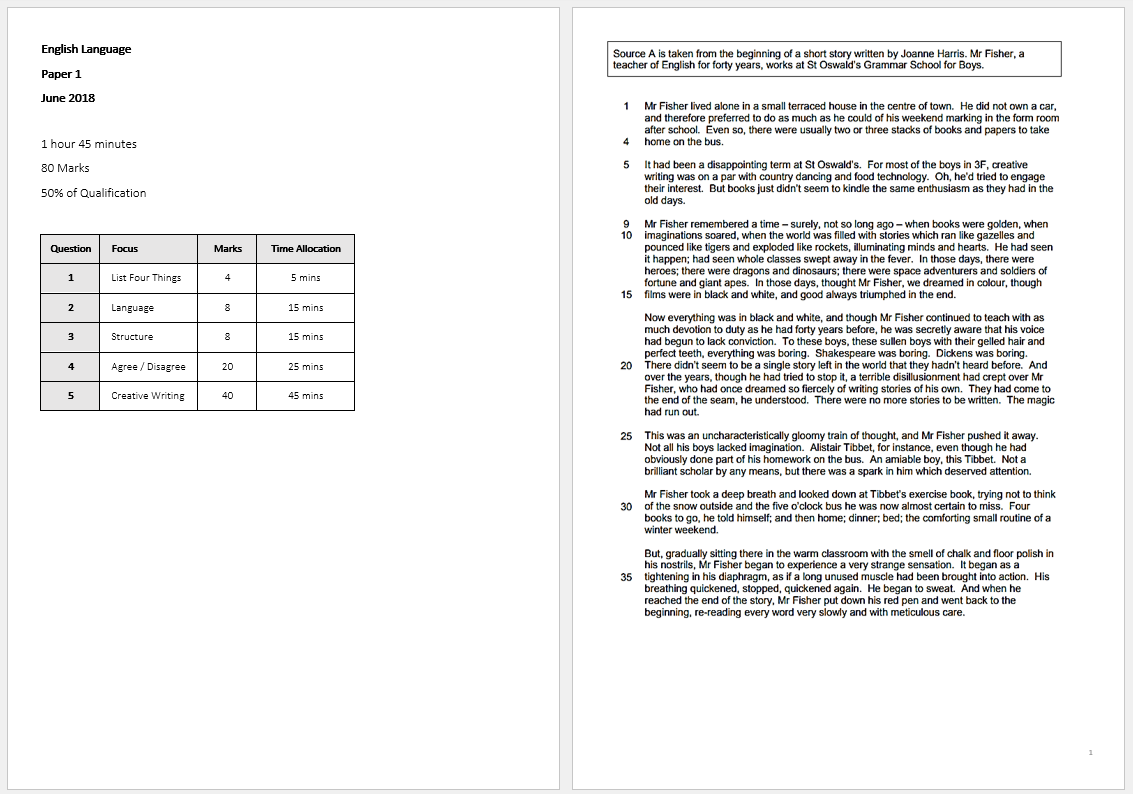 English Language Paper 1 Study Booklet | KS4 English Teaching Resource