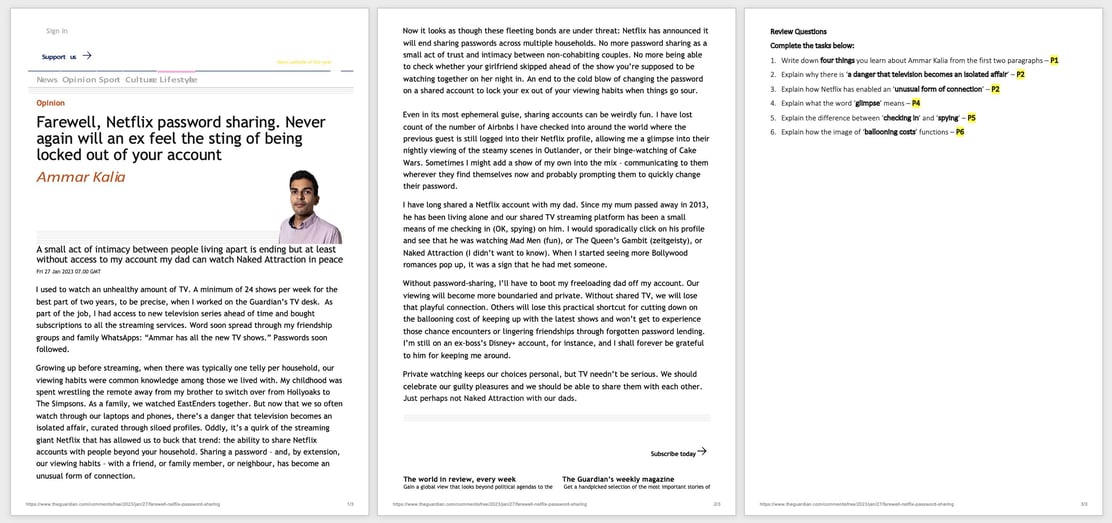 Non-Fiction Friday | Group Reading | KS4 Teaching Resource