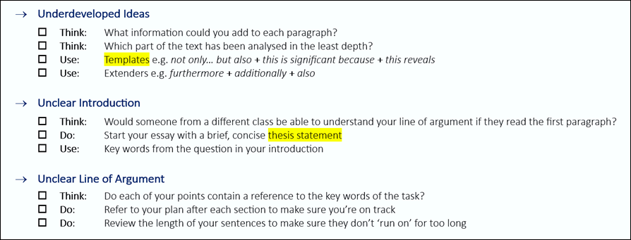 Target Tick Sheet to Improve Analytical Writing | English Teaching Resource