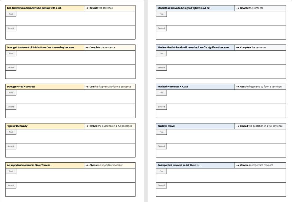 Sentence Work for Analytical Writing | KS4 English Teaching Resource
